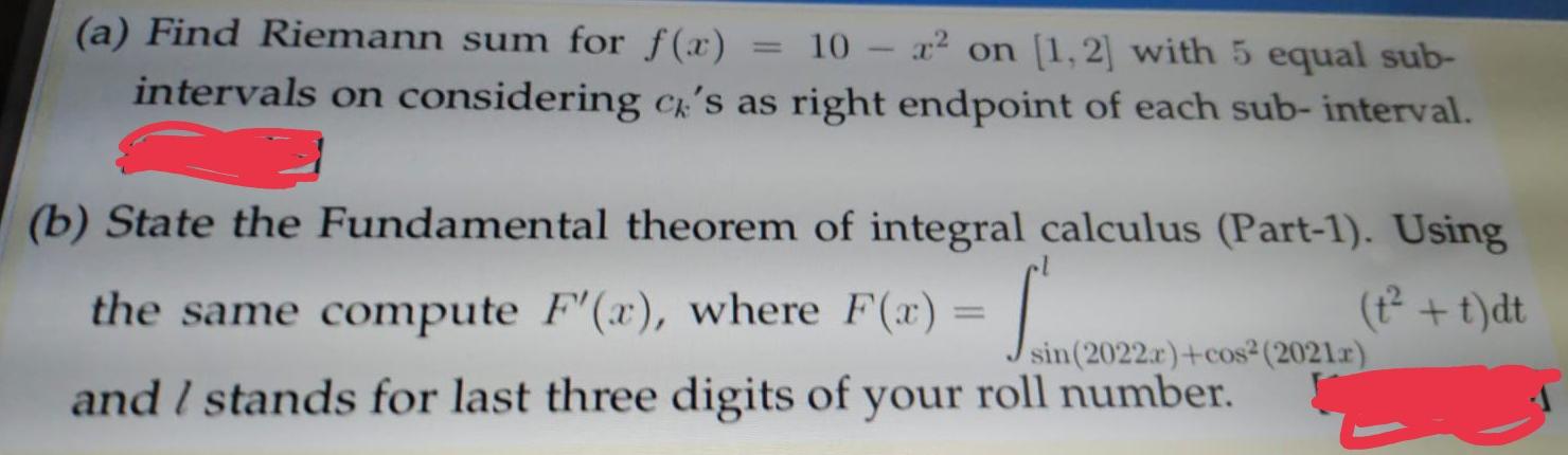Solved (a) Find Riemann sum for f(x) 10 - 22 on [1, 2] with | Chegg.com
