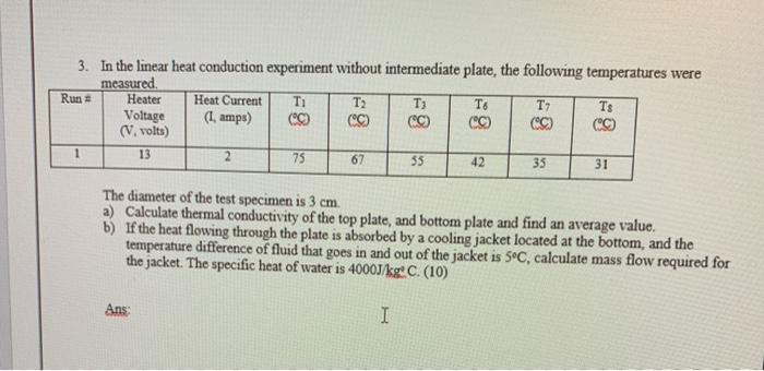Solved 3. In the linear heat conduction experiment without | Chegg.com