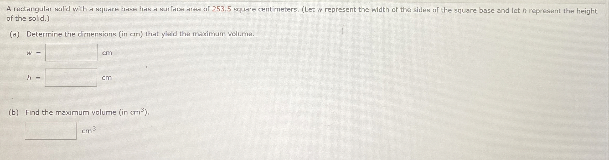 Solved A rectangular solid with a square base has a surface | Chegg.com