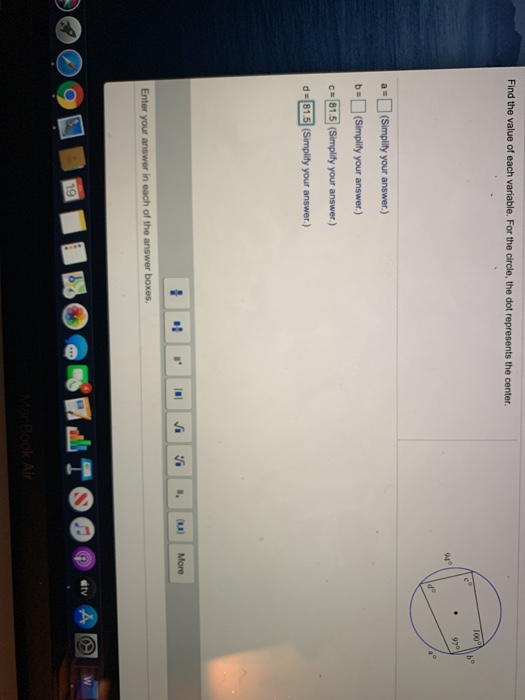 Solved Find the value of each variable. For the circle, the | Chegg.com