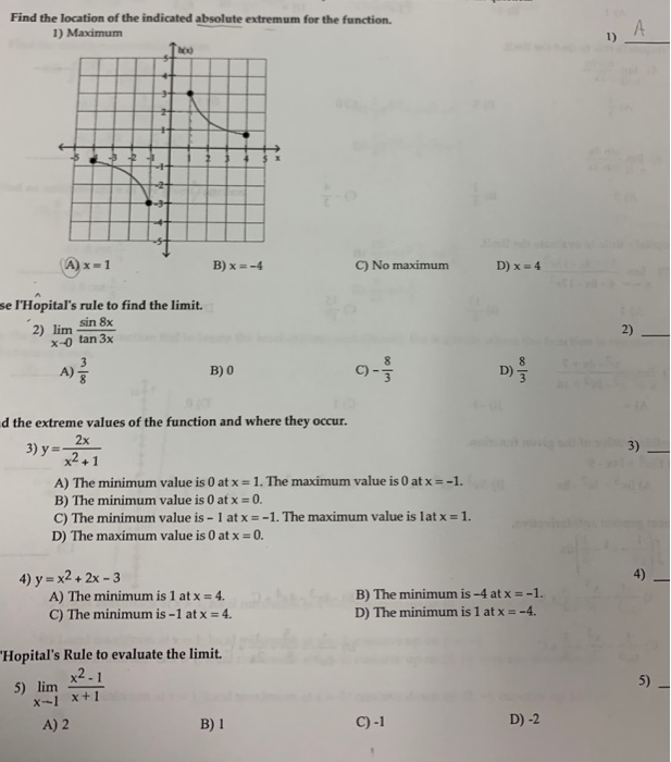 Solved Find the location of the indicated absolute extremum | Chegg.com
