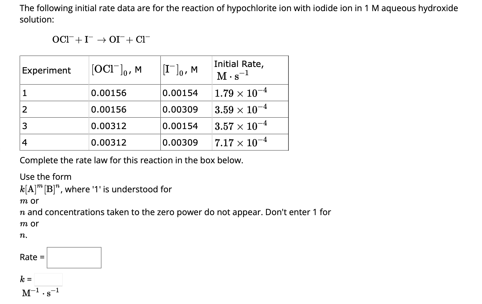 Solved The following initial rate data are for the reaction | Chegg.com