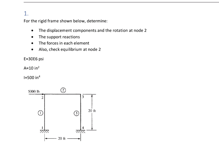 Solved 1. For the rigid frame shown below, determine: • The | Chegg.com