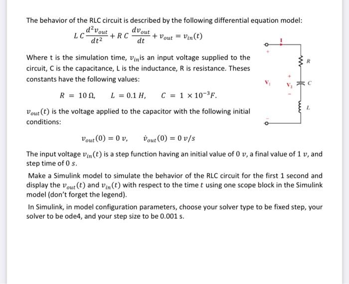 Solved The behavior of the RLC circuit is described by the | Chegg.com