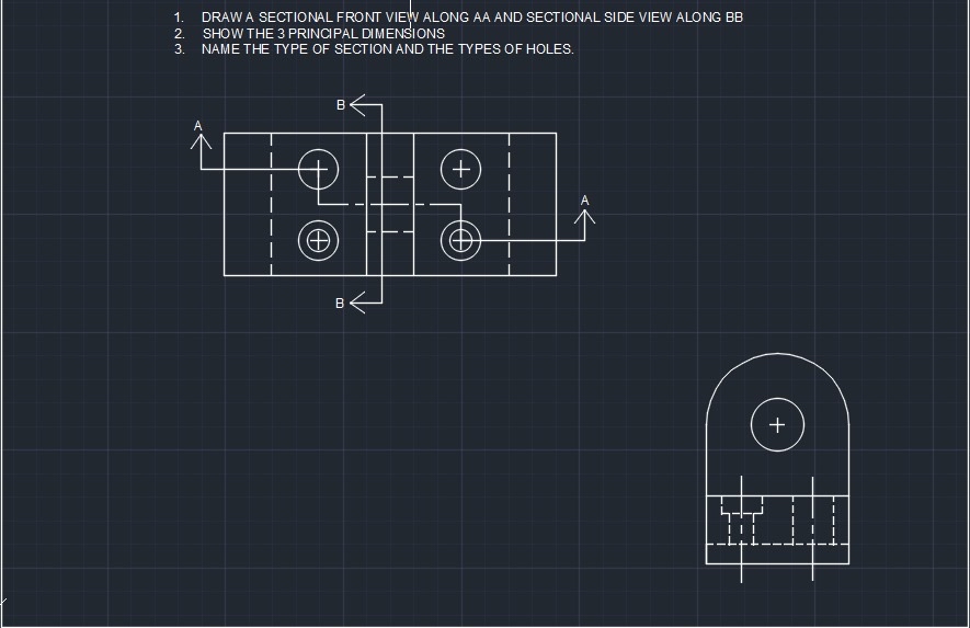 Solved 1-DRAW A SECTIONAL FRONT VIEW ALONG AA AND SECTIONAL | Chegg.com