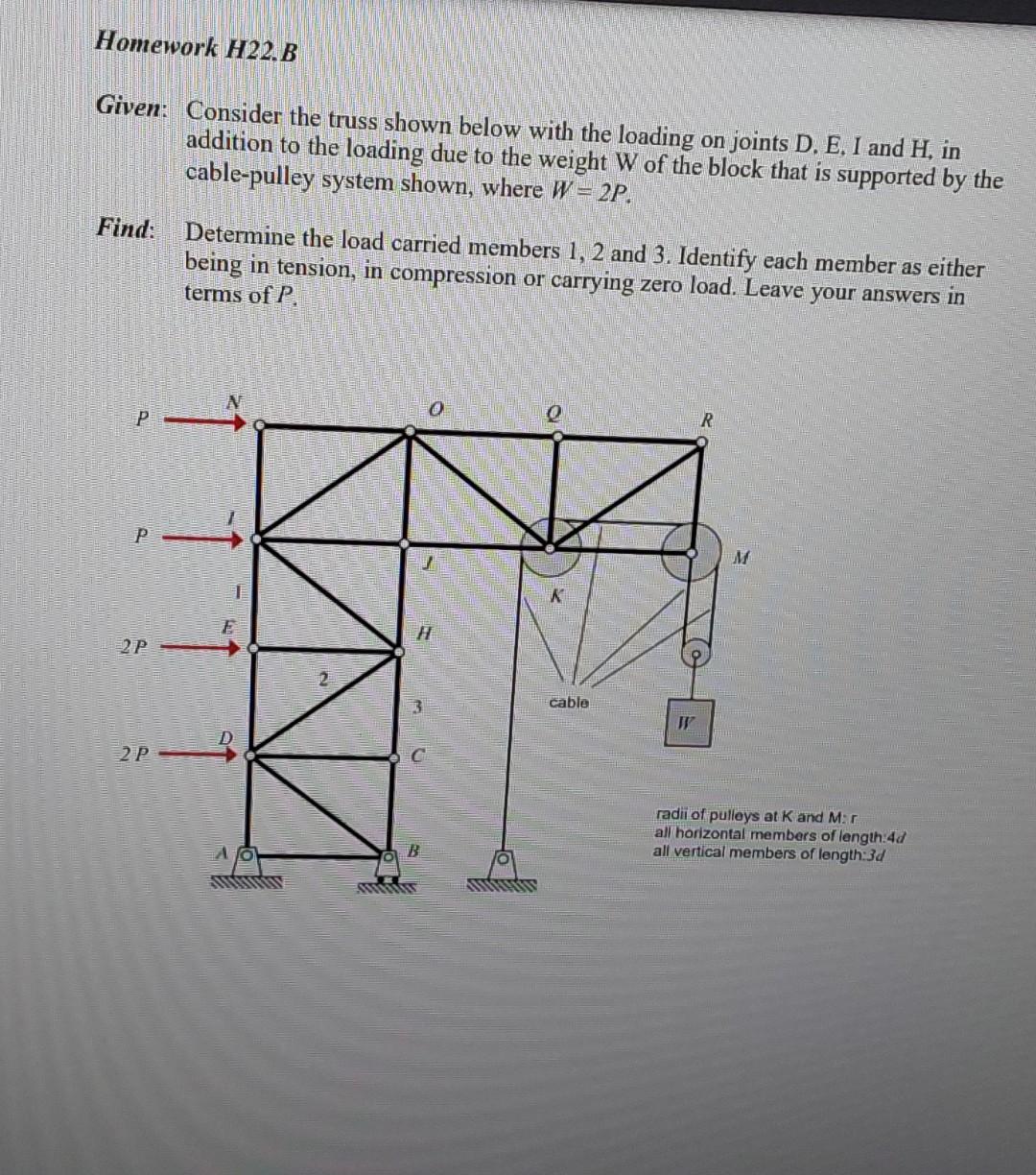 Solved Homework H22,B Given: Consider the truss shown below | Chegg.com Solved Homework H22,B Given: Consider the truss shown below | Chegg.com