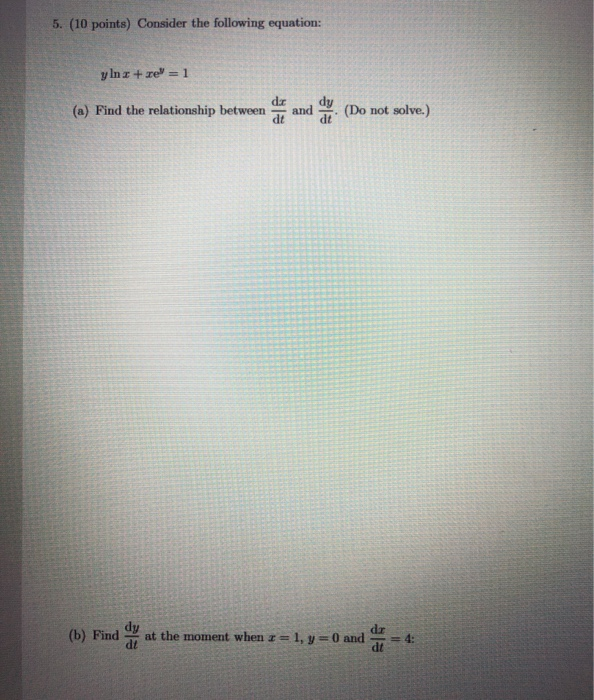 Solved 5. (10 points) Consider the following equation: y ln | Chegg.com