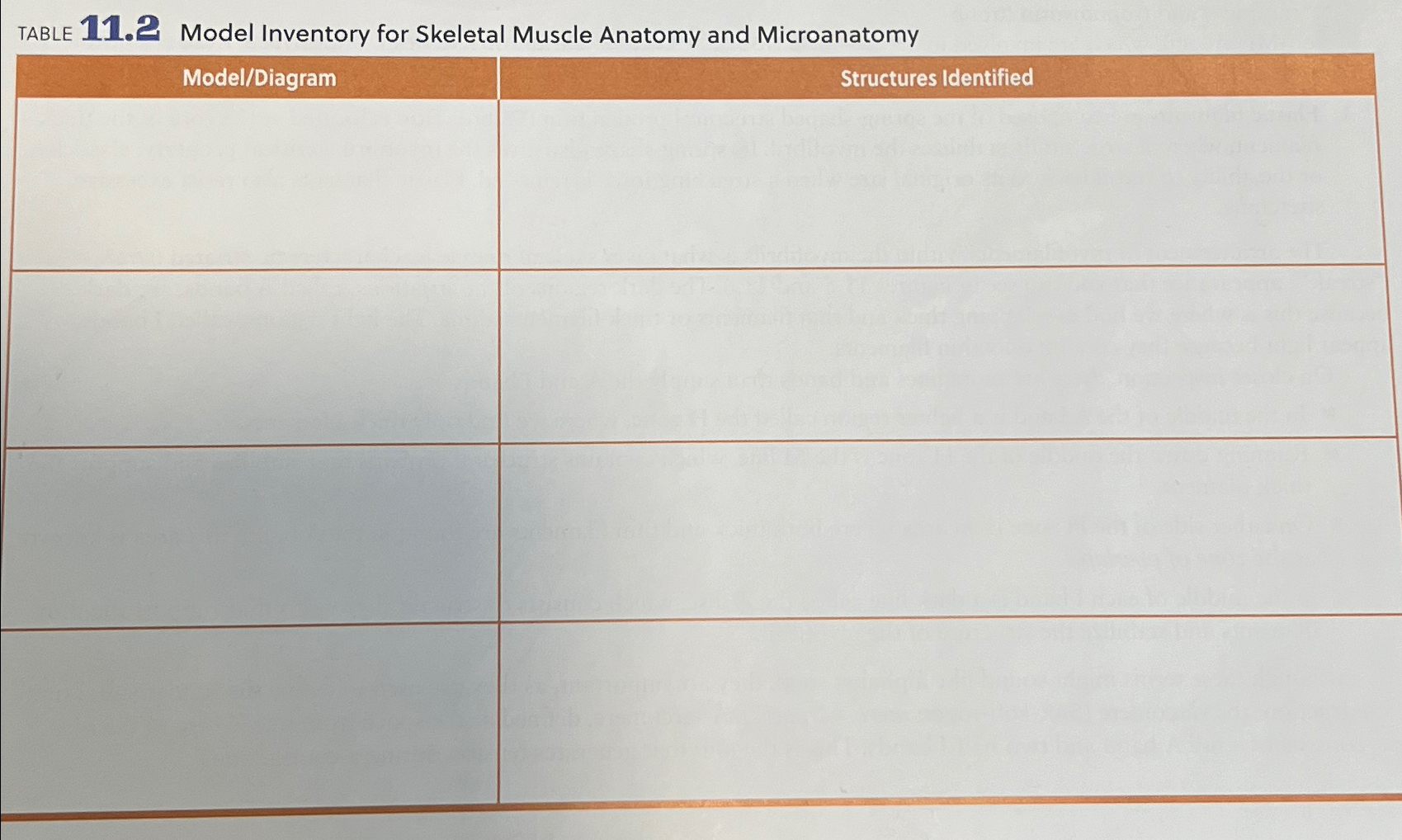 TABLE 11.2Model Inventory for Skeletal Muscle Anatomy | Chegg.com