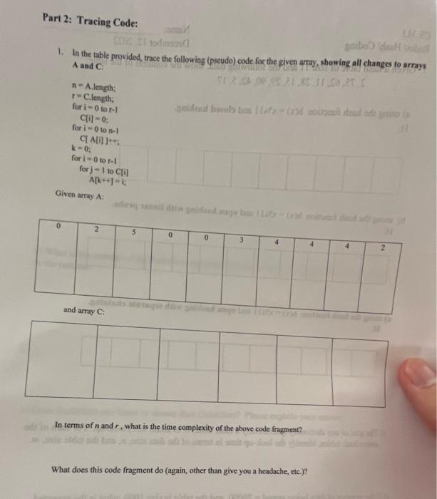 Solved 1. In the table provided, trace the following | Chegg.com