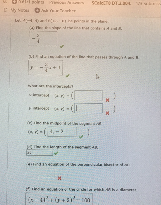 Solved 6. 0.61/1 points Previous Answers SCalcET8 DT.2.004. | Chegg.com