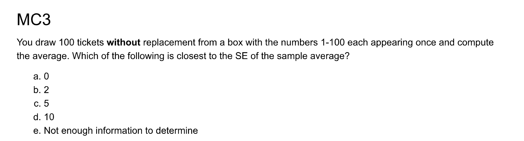 Solved MC3You draw 100 ﻿tickets without replacement from a | Chegg.com