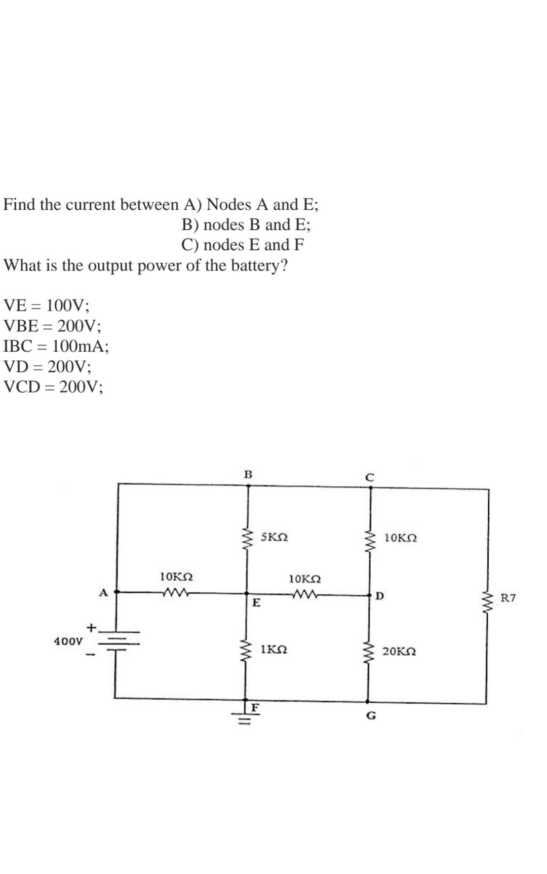 Solved Find the current between A) Nodes A and E; B) nodes B | Chegg.com