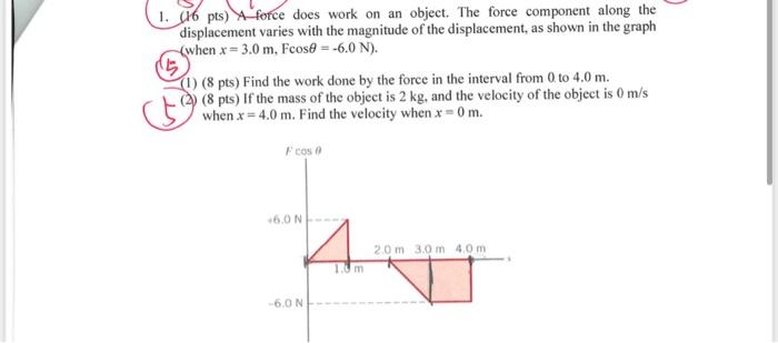Solved 1. (16 pts) A force does work on an object. The force | Chegg.com