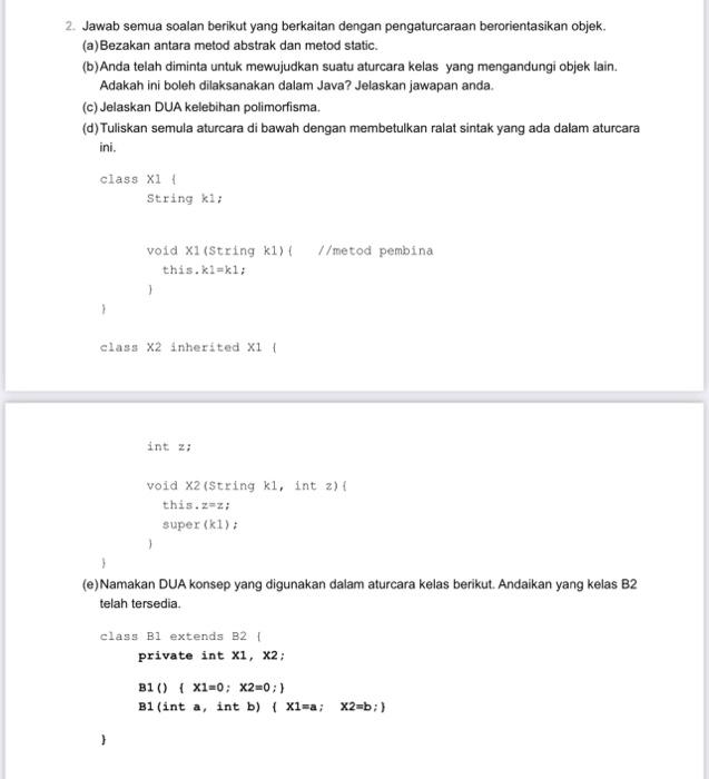Solved 2. Jawab semua soalan berikut yang berkaitan dengan | Chegg.com