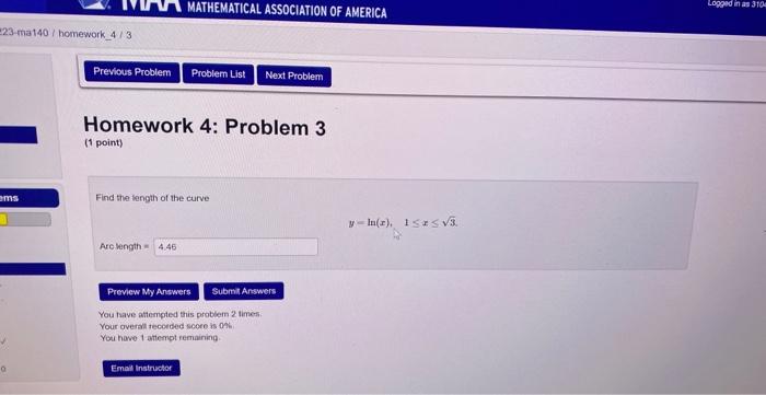 Solved Homework 4: Problem 3 (1 point) Find the iength of | Chegg.com