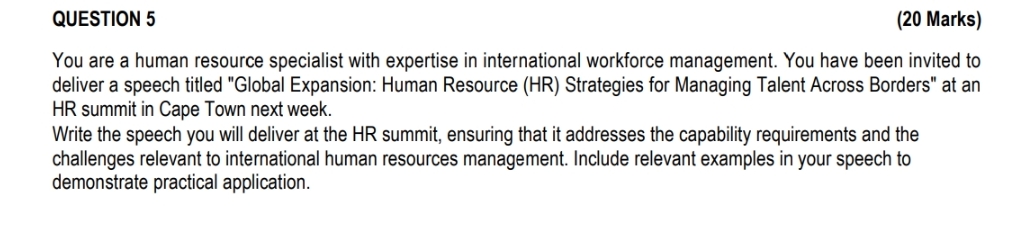 Solved QUESTION 5(20 ﻿Marks)You are a human resource | Chegg.com