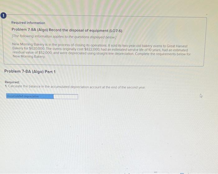 Solved Required informotion Problem 7.8A (Algo) Record the | Chegg.com