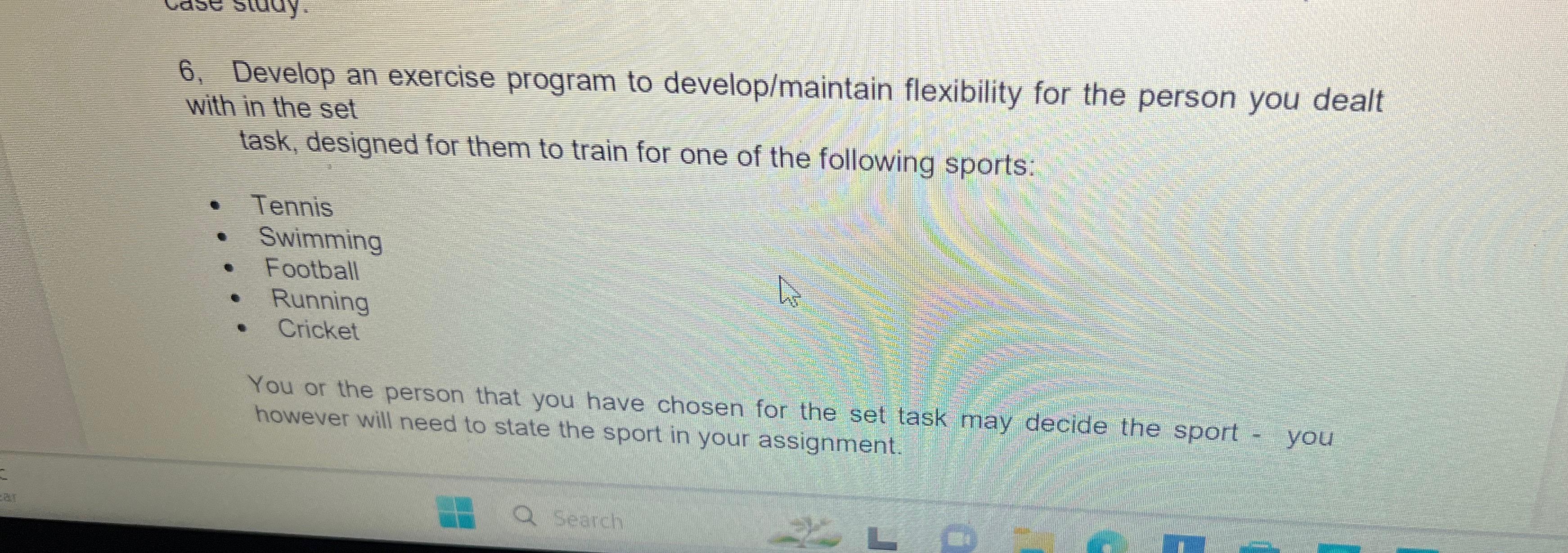 Solved 6, ﻿Develop an exercise program to develop/maintain | Chegg.com