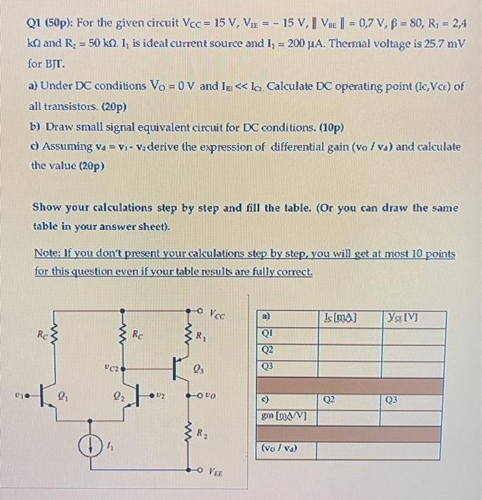 Solved Q1 (50p): For the given circuit Vcc= 15 V, Vzx = - 15 | Chegg.com