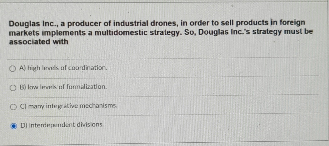Solved Douglas Inc., a producer of industrial drones, in | Chegg.com