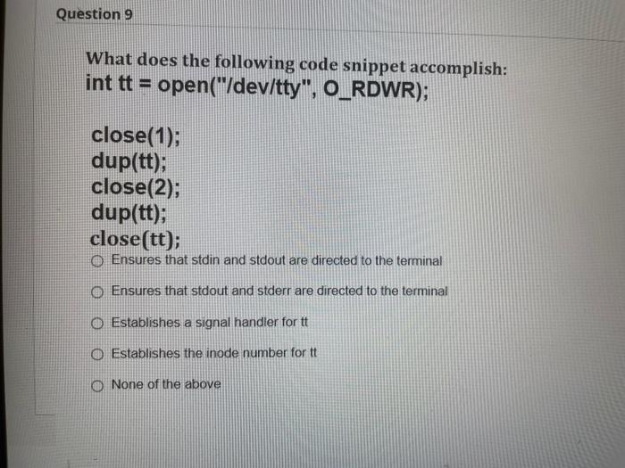 Solved What does the following code snippet accomplish: int | Chegg.com