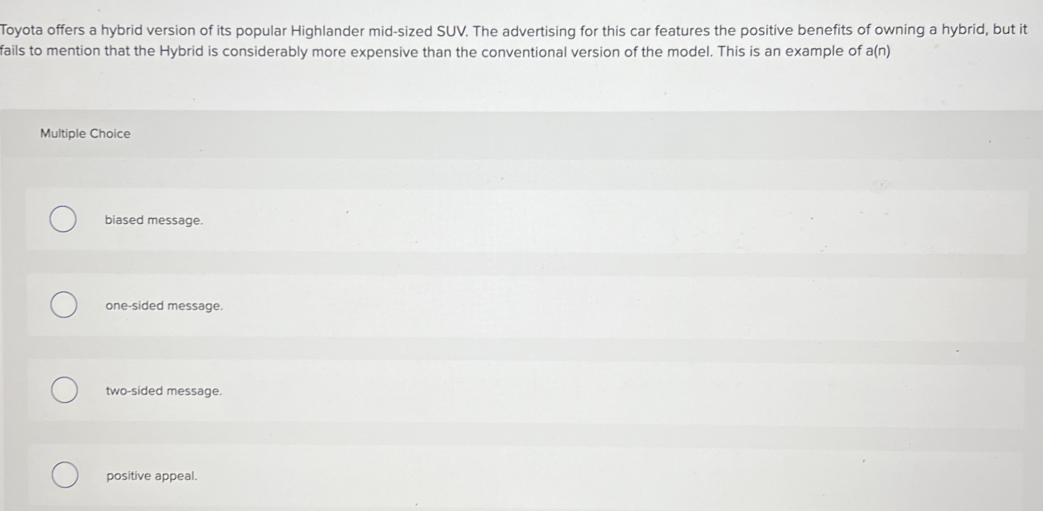 Solved Toyota offers a hybrid version of its popular | Chegg.com