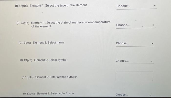 Solved Select eight different elements to observe. In the | Chegg.com