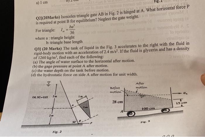 Solved Q2](20Marks) Isosceles triangle gate AB in Fig. 2 is | Chegg.com