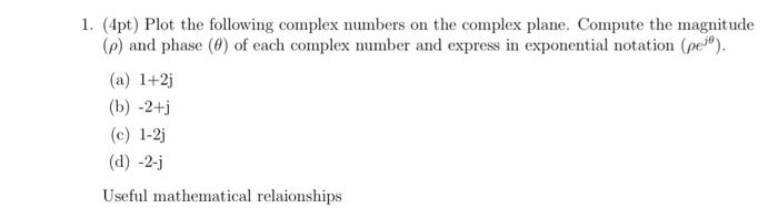 Solved 1. (4pt) Plot the following complex numbers on the | Chegg.com