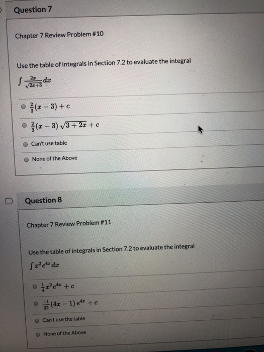 Solved Question 7 Chapter 7 Review Problem #10 Use the table | Chegg.com