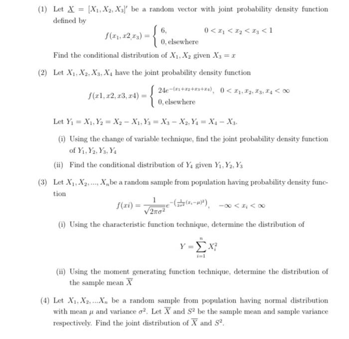 Solved (1) Let X=[X1,X2,X3]′ be a random vector with joint | Chegg.com