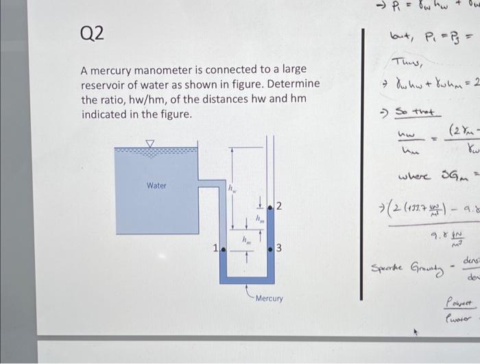 Solved Q2 A mercury manometer is connected to a large | Chegg.com