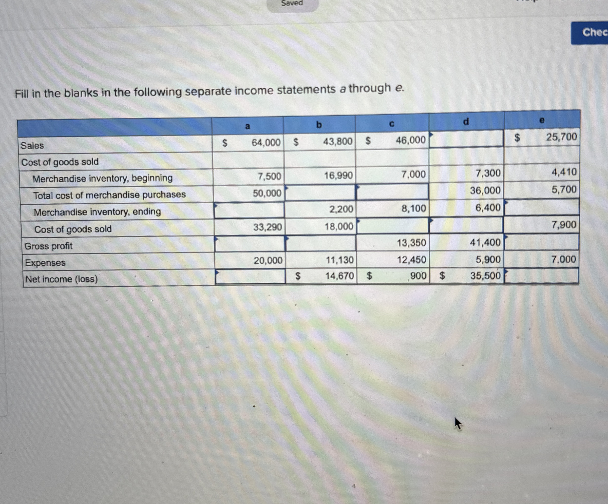 Solved SavedFill in the blanks in the following separate | Chegg.com