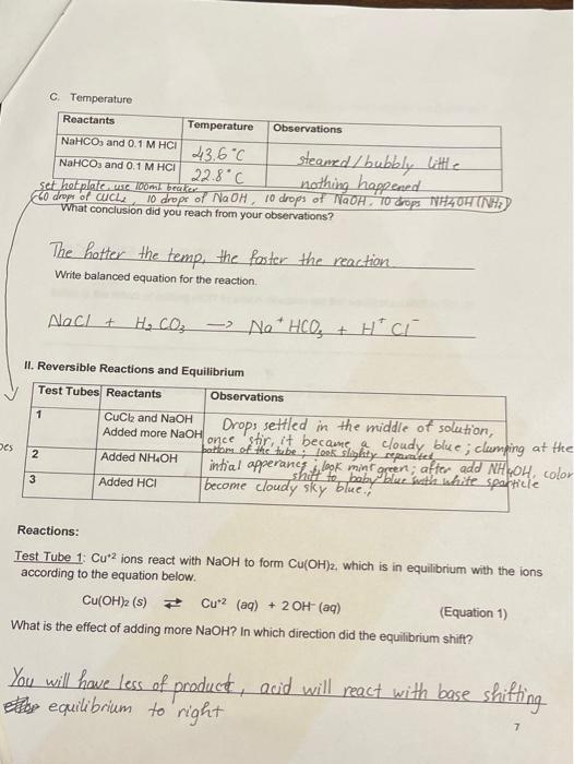 Solved C Temperature Reactants Temperature Observations | Chegg.com