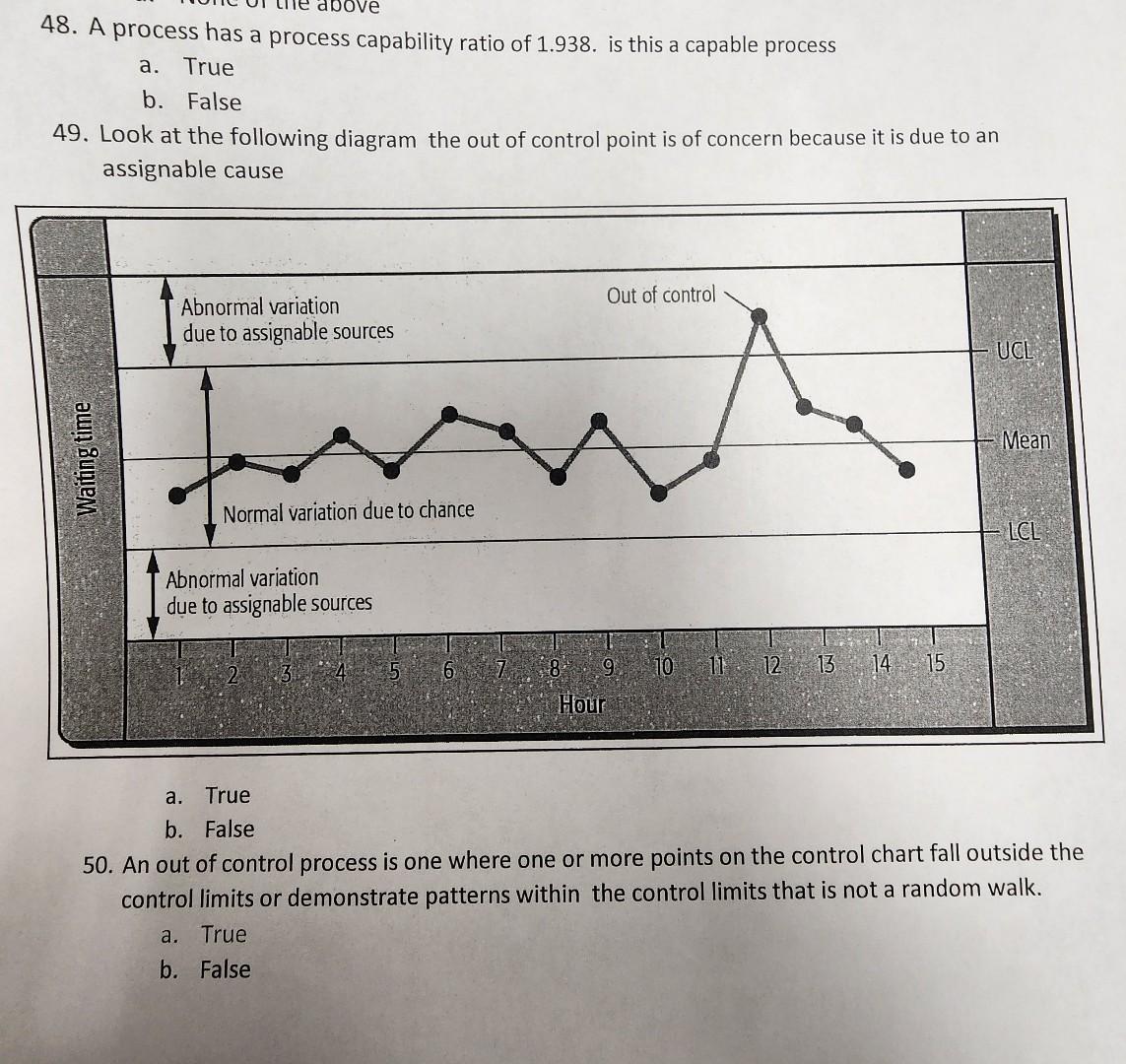 Solved 48. A process has a process capability ratio of | Chegg.com