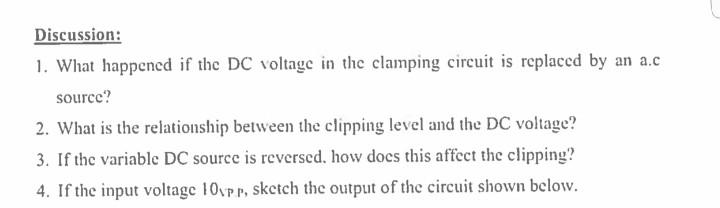 Solved In the example of a clamping circuit, these questions | Chegg.com