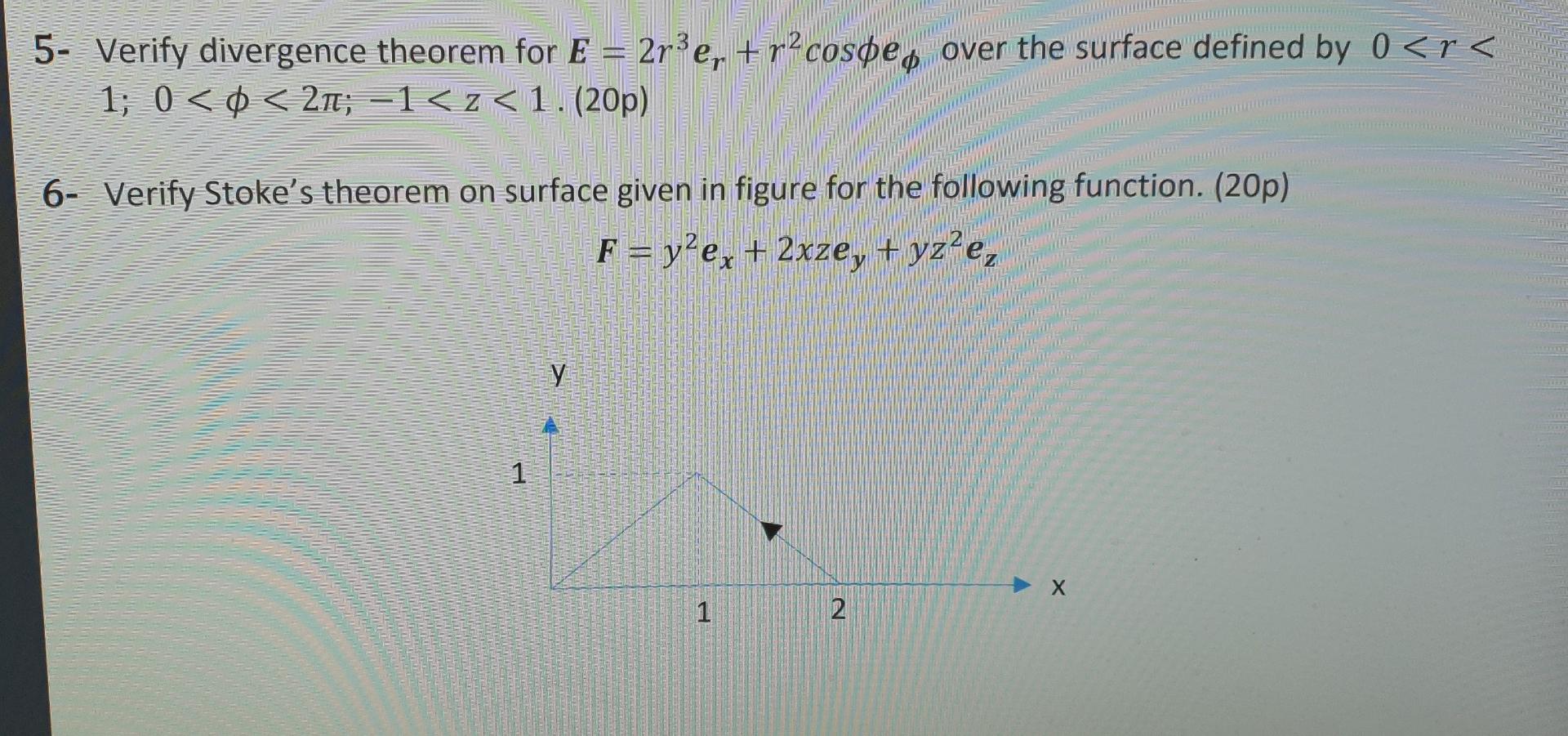 Solved 5- Verify divergence theorem for E = 2re, trcosøep | Chegg.com