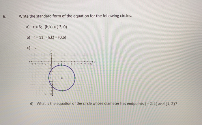 Solved 6 Write The Standard Form Of The Equation For The Chegg