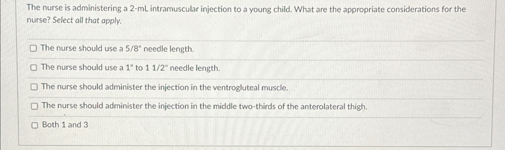 Solved The nurse is administering a 2-mL intramuscular | Chegg.com