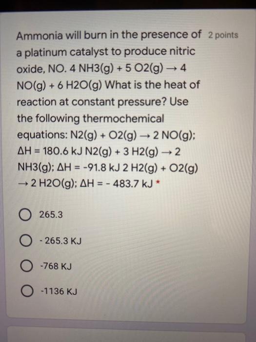 Solved Ammonia will burn in the presence of 2 points a | Chegg.com
