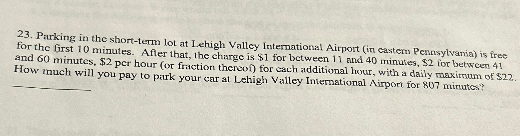 Solved Parking in the short-term lot at Lehigh Valley | Chegg.com