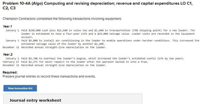 Solved Problem 10-4A (Algo) Computing and revising | Chegg.com