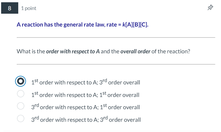 Solved 1 ﻿pointA reaction has the general rate law, rate | Chegg.com