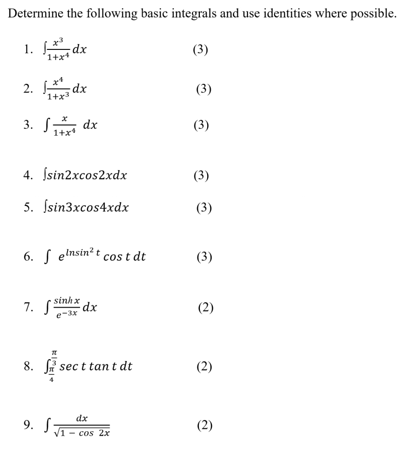 Solved Determine the following basic integrals and use | Chegg.com
