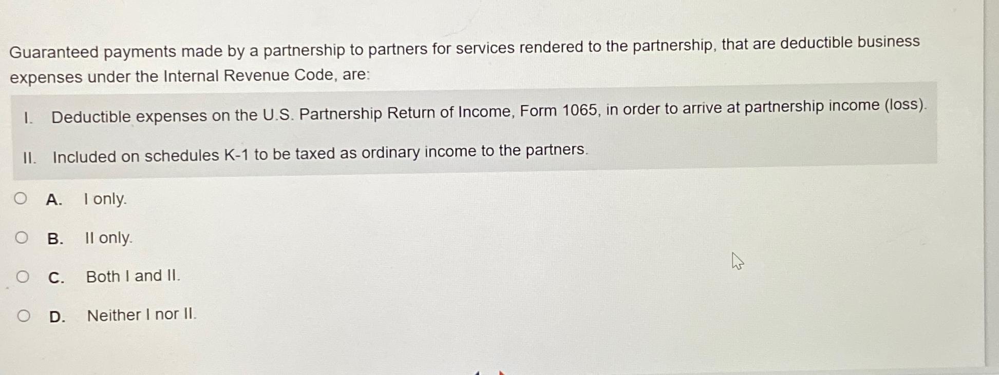 Solved Guaranteed payments made by a partnership to partners | Chegg.com