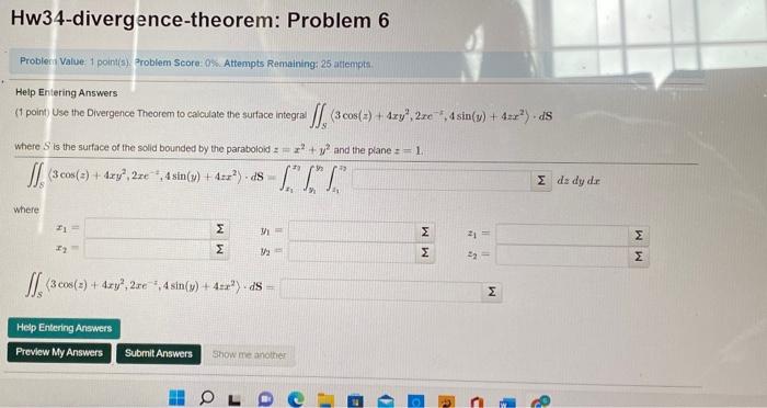 Solved Hw34-divergence-theorem: Problem 6 Probleri Value 1 | Chegg.com