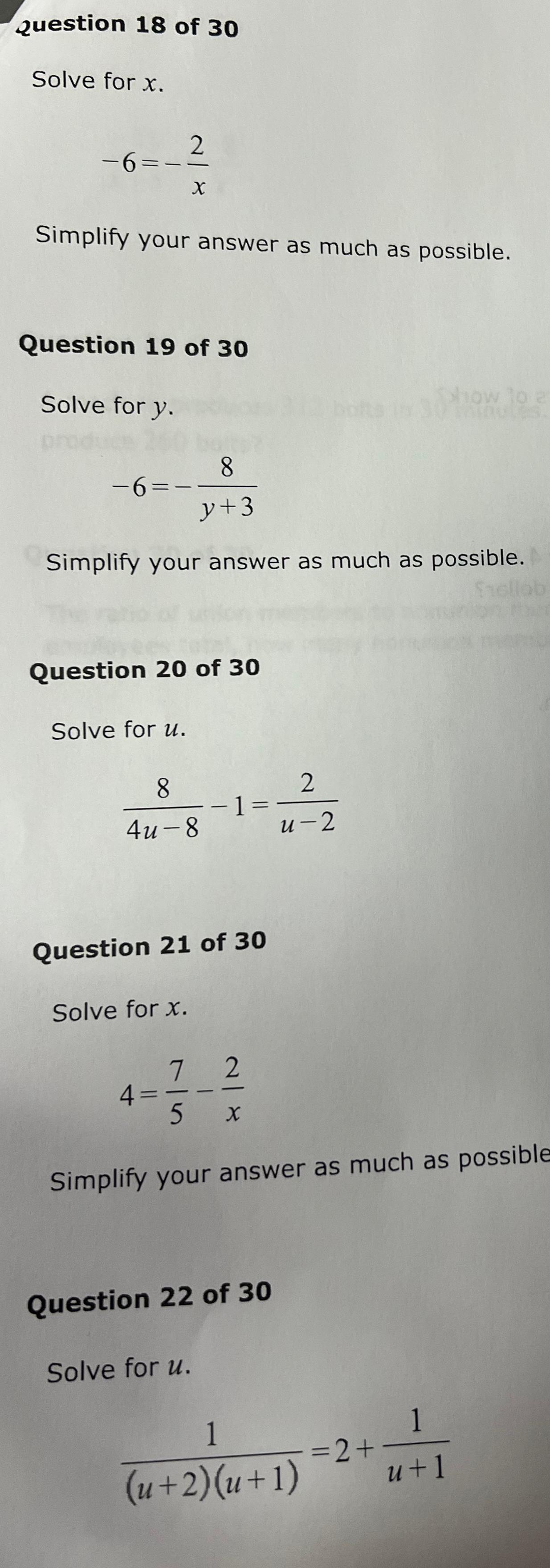 Solved question 18 of 30\\nSolve for | Chegg.com