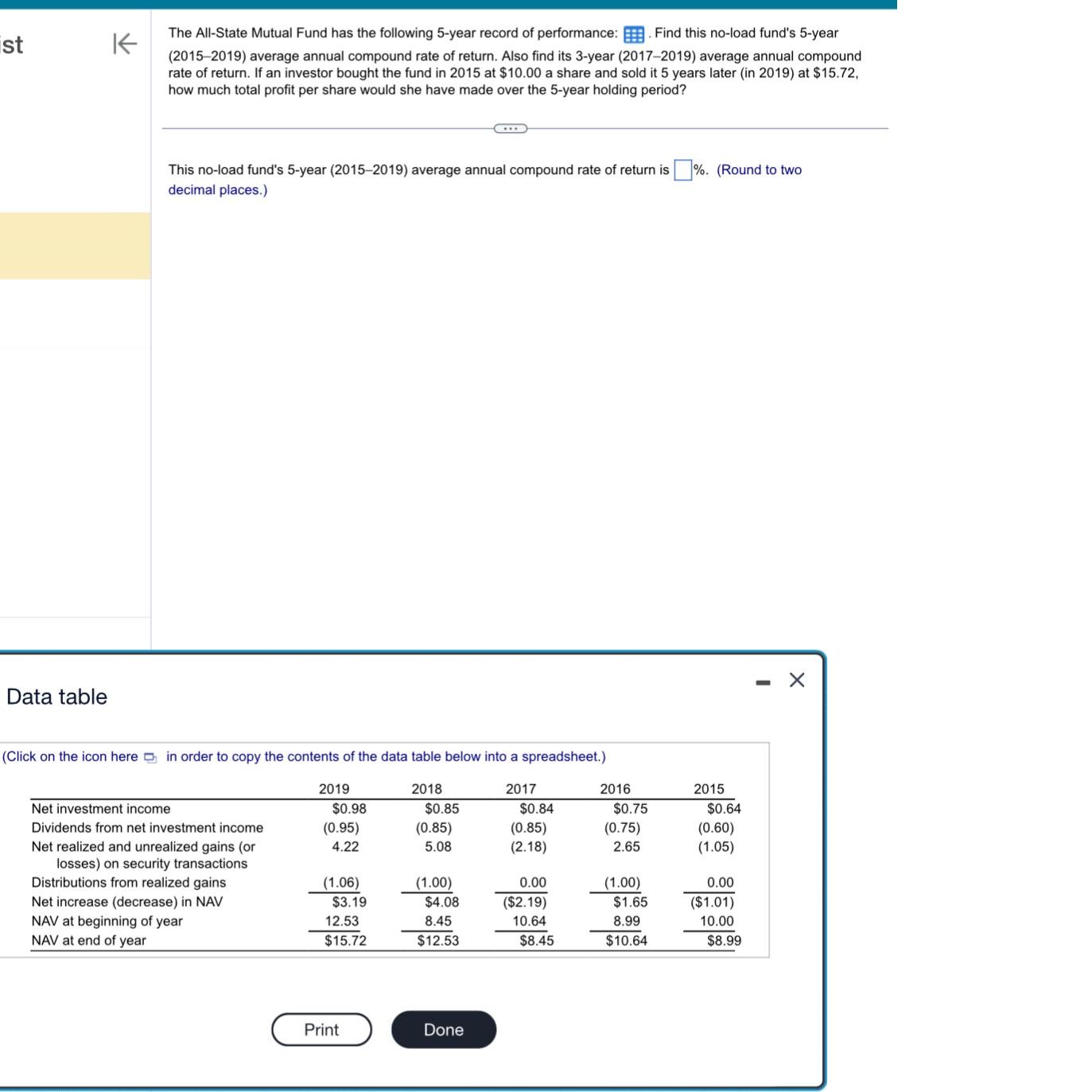 Solved stThe All-State Mutual Fund has the following 5-year | Chegg.com