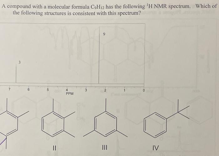 Solved A compound with a molecular formula C9H12 has the | Chegg.com