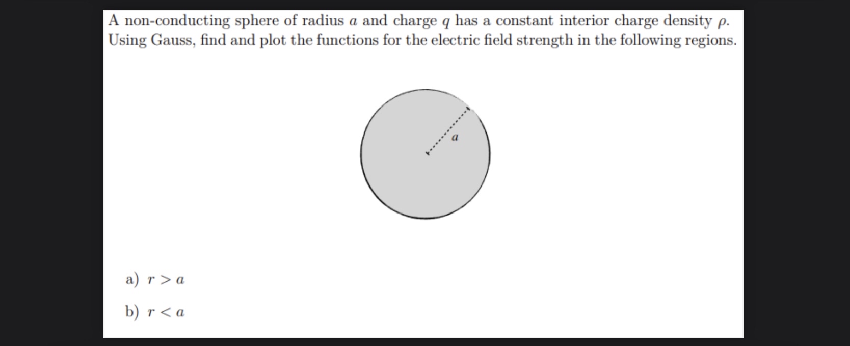 Solved A non-conducting sphere of radius a and charge q ﻿has | Chegg.com